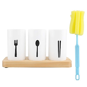 Oak Wooden Base Chopsticks Holder Cutlery Storage Box Drain Rack Knife Organizer Kitchen Tools with Bamboo Wood Base