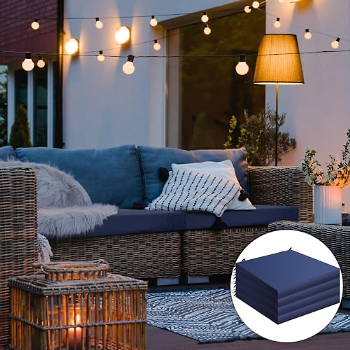 Kigley 10 Pack Outdoor Chair Cushions for Patio Furniture 17 x 17 x 2 Inch Waterproof Outdoor Patio Chair Seat Memory Foam Cushion Square Corner Seat with Ties(Navy Blue)