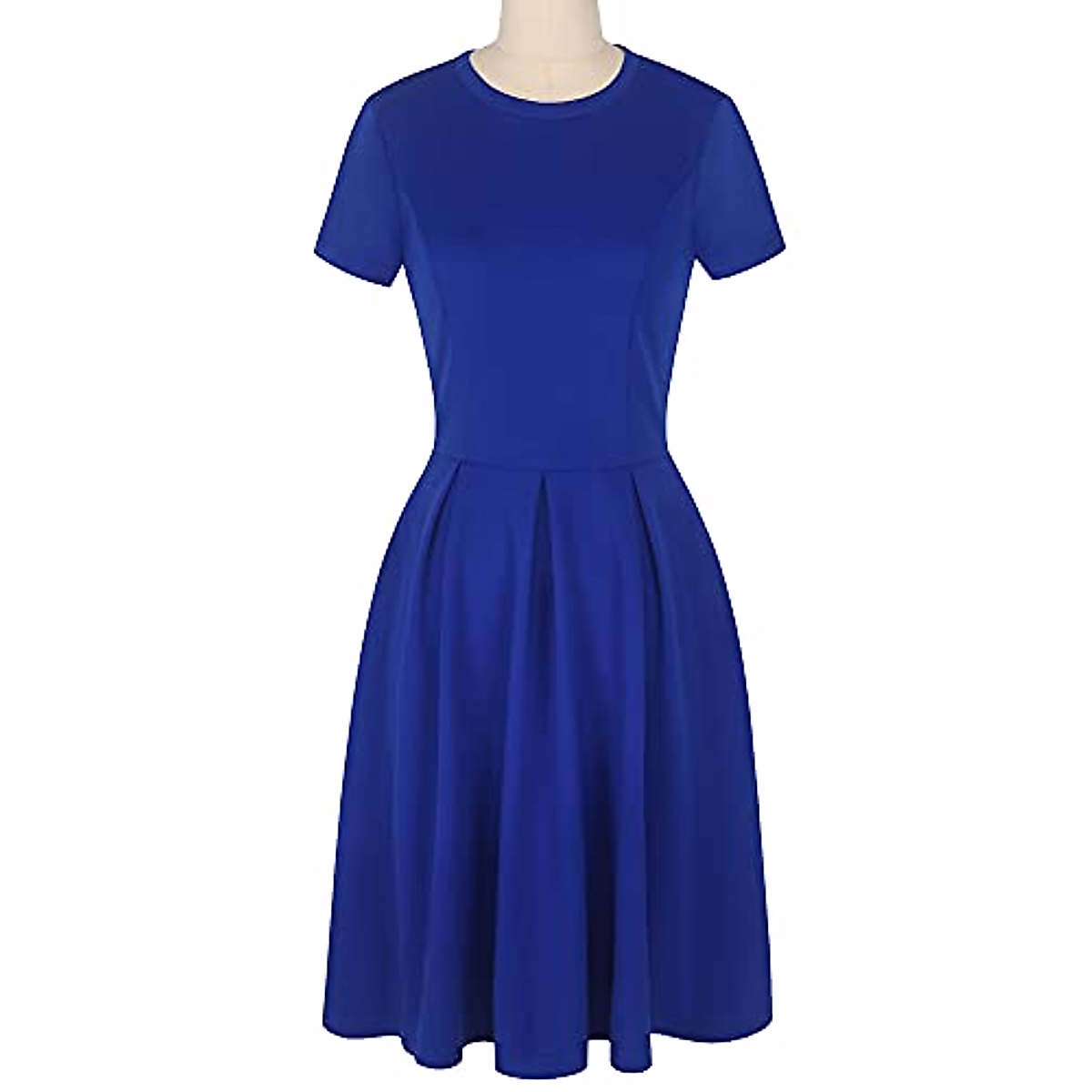 oxiuly Women's Vintage Half Sleeve O-Neck Contrast Casual Pockets Party Swing Dress OX253 (Royal Blue, L)