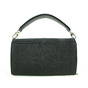 Pelgio Genuine Stingray Skin Leather Shoulder Cross Body Bag Purse (Black)