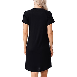 WoMear Women Sleepshirts 3 in 1 Delivery/Labor/Maternity/Nursing Nightgown Short Sleeve Breastfeeding Sleep Dress Pure Black L