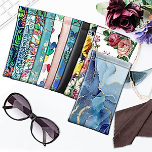 Fintie Eyeglasses Pouch with Cleaning Cloth, Portable Squeeze Top Vegan Leather Soft Glasses Case Anti-Scratch Sunglasses Bag, Ocean Marble