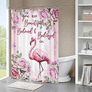 citari Pink Flamingo Shower Curtain Floral Flamingo Bathroom Shower Curtains Modern Polyester Fabric Waterproof Shower Curtains 60 x 72 Inch