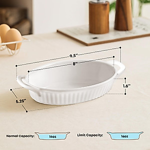 Frewinky Baking Dishes,9-inch Ceramic Baking Dish Set with Handles Heat Resistant,Mini Casserole-Dishes for Oven, Porcelain Oval Baking Dishes for Gratin,Casserole and Roasting,Set of 4,White