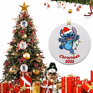 Cosershow Christmas Ornaments 2023 Lilo Stitch Christmas Ornaments 2023 Double-Side Printed Baby Christmas Ornament Gifts for Kids Fans Cute Cartoon Xmas Tree Decorations for Boys Girls