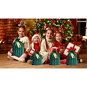 Eylola 6 Pieces 11.8 x 15.7 inch Christmas Buffalo Plaid Drawstring Bag Cotton Xmas Bag Plaid Present Bag Christmas Santa Sack Xmas Stocking Bag Party Supplies (Green and Black)