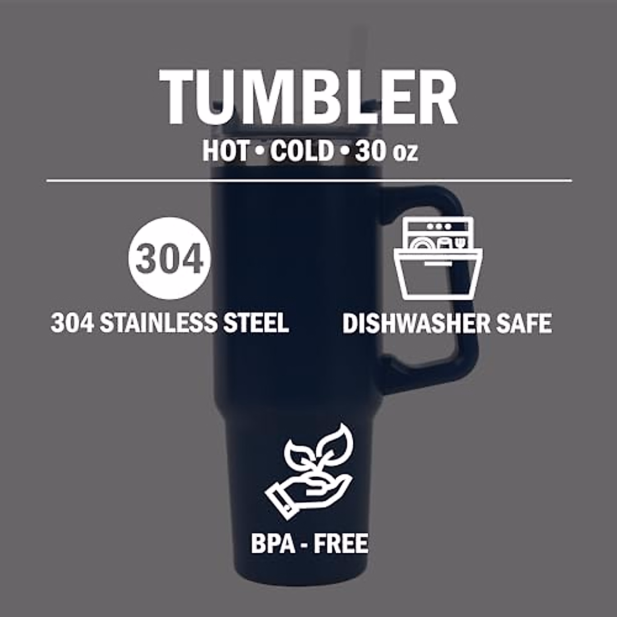 Envie 30 oz Tumbler Mug with Lid and Straw, Reusable Insulated Mug with Handle, Stainless Steel Tumbler for Iced & Hot Beverages, Navy Blue