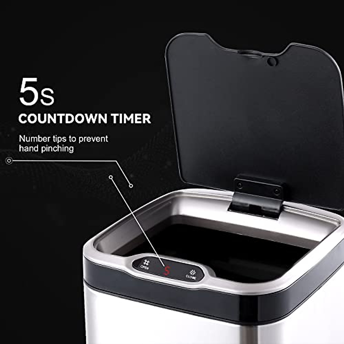 Square Stainless Steel ELPHECO 8 Gallon Sensor Trash Can with Lid, 30 Liter Automatic Kitchen Garbage Can, Slim Metal Trash Can for Home, Hotel, Office Building, Public Places