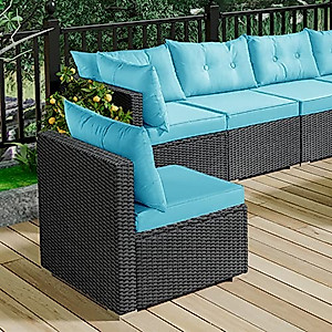 Allewie Patio Furniture Set 7 Pieces Outdoor Furniture with Seat Cushions and Tempered Glass Coffee Table, Wicker Patio Conversation Sets for Backyard, Porch, Balcony, Poolside, Blue & Black