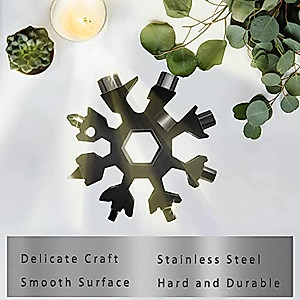MATHARAGO Snowflake Multitool, 1pcs Snowflake Tool Stainless Steel 18 in 1 Snowflake Multitool with Carabiner Clip, Keyring and Storage Bag for Christmas Gift Men's Present(Black)