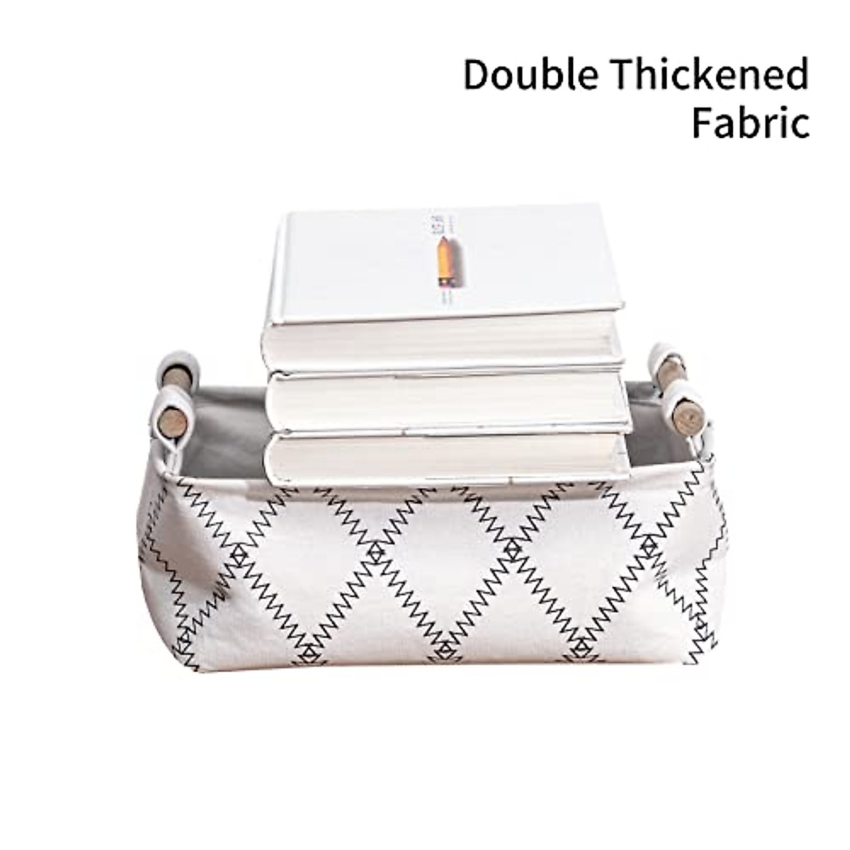 LUFOFOX Decorative Collapsible Rectangular Fabric Storage Bin Organizer Basket with Wooden Handles for Clothes Storage, 11"×7.1"×3.9", White