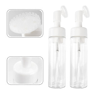 Lurrose Foaming Bottle with Brush, 200ml Plastic Mini foaming soap Dispenser Pump Dispenser Bottle sub Bottle Empty Facial foaming Bottle for Shampoo, Liquid, Oil, 2pcs