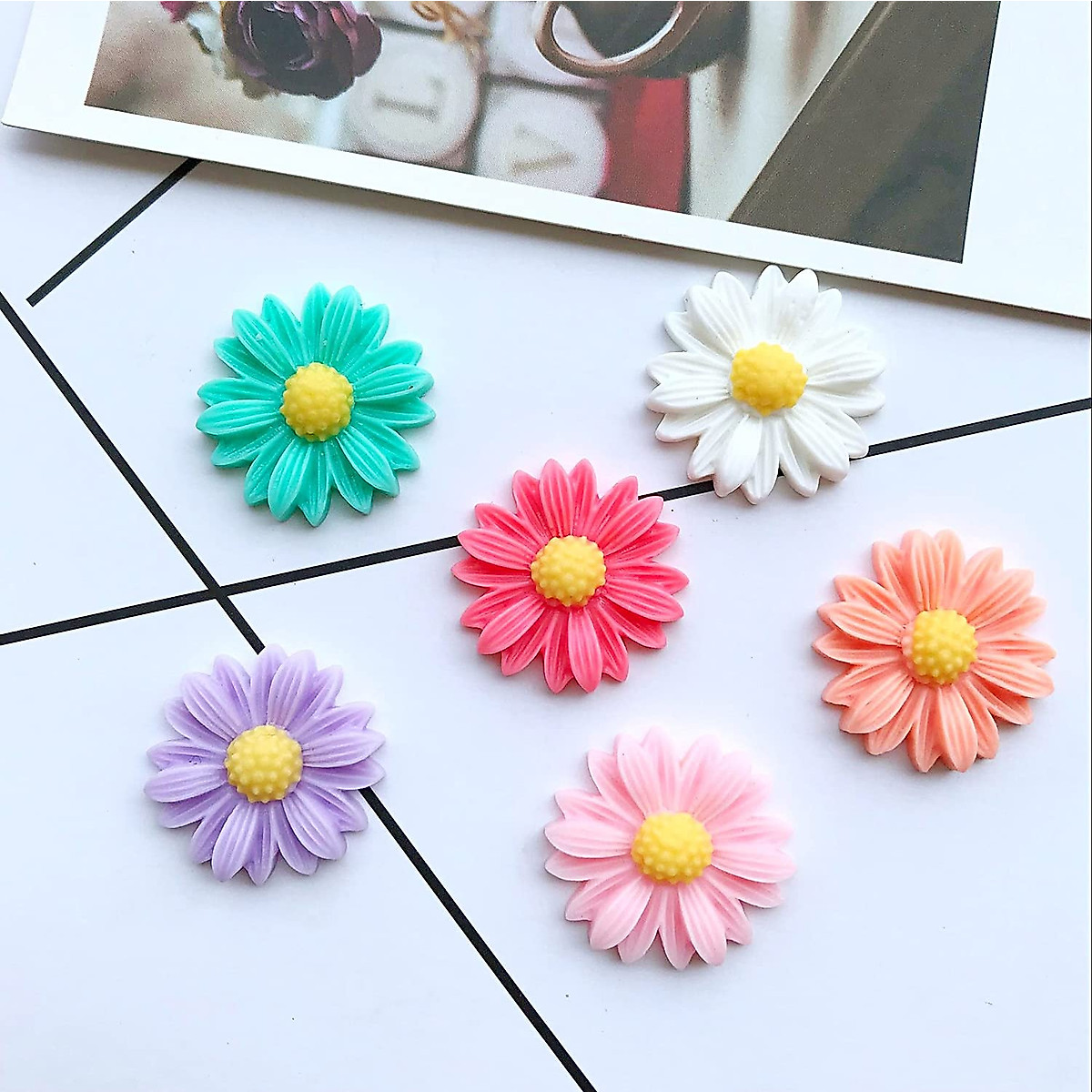 Just Follow 8 Pairs Bohemian Sweet Tiny Resin Sunflower Daisy Flower Stud Earrings Set For Women Sensitive Ears (Light Pink+Pink+Orange+Red+Green+Yellow+Purple+White)