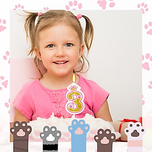FAMGift Number 3 Pink Paw Birthday Candles - 3rd Birthday Cake Topper for Boy Girl Birthday Decoration, Cartoon Themed Party Supplies