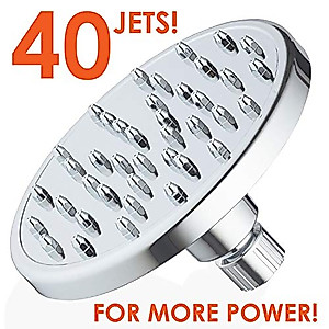 MegaRain Rainfall High Pressure 6 inch Shower Head by AquaSpa - Angle Adjustable Solid Brass Ball Joint - 40 Jets - Full Chrome Finish - Excellent Performance at High or Low Water Pressure