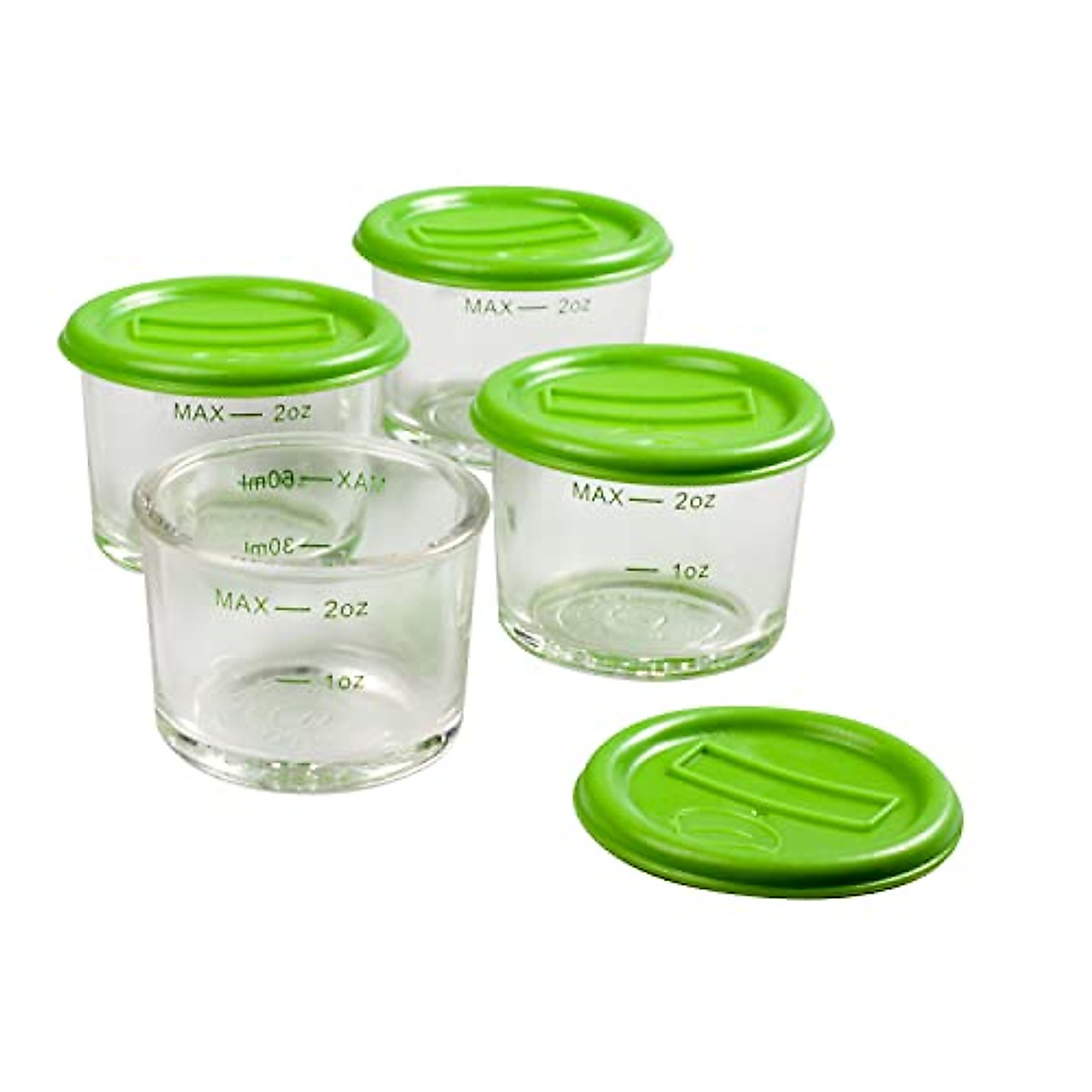 Glass Baby Food Storage Containers w Write What You Want Lids (4 Pk)- 2oz Jars with Storage Tray & Dry-Erase Marker- Microwave, Freezer, & Dishwasher Safe- For Homemade Babyfood, Breast Milk- BPA Free