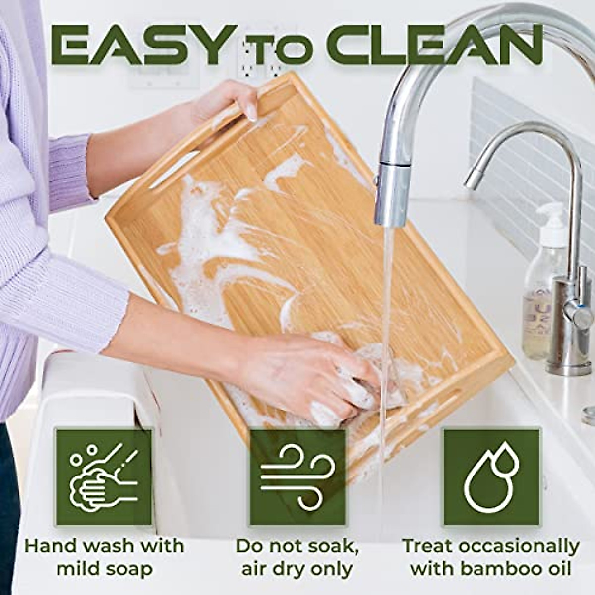 Greenco Bamboo Serving Tray with Handles (Small, Rectangle)