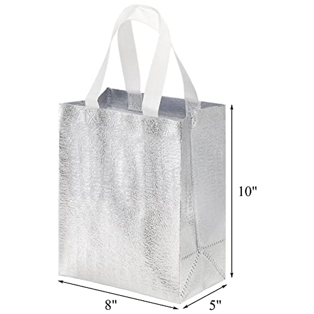 Elsjoy 40 Pack Glossy Reusable Grocery Bags, 10 x 8 Inch Non-woven Tote Shopping Bags with Handle, Silver Shiny Gift Bags Stylish Shopping Bags for Birthday, Wedding, Party, Business