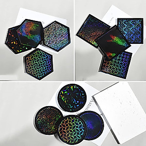 4Pcs Holographic Resin Silicone Mold Set for Coasters,DIY Rainbow Light Cups Mat Epoxy Casting Mold for Home Table Decoration (Square)