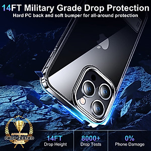 Simtect Crystal Clear for iPhone 14 Pro Max Phone Case, [Not Yellowing] [3 Stand Way][14FT Military Drop Protection] Protective Slim Kickstand Shockproof Phone Case for iPhone 14 Pro Max, Clear