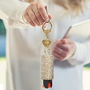 Hope Bobbie Bling-it-On Pepper Spray Keychain-Maximum Strength OC Spray for Self Defense-Fashionable Key Holder-7ft (2M) Range, Glitter Rhinestone Cute Pepper Spray for Women (Gold)