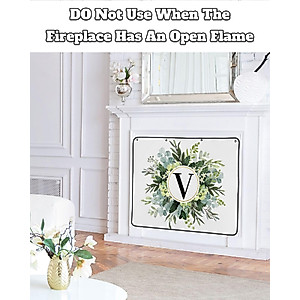 Fireplace Screen Decorative Durable Magnetic Fireplace Cover Baby Proof Fireplace Draft Blocker Letter V, Farmhouse Eucalyptus Wreath Fireplace Blanket for Summer Winter Save Energy,39x32 Inch