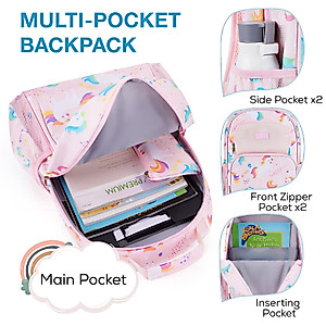 mommore Kids Backpack Set, Unicorn Backpack for Girls Lightweight Elementary Bookbag for Students School Backpack for Children with Chest Strap Water Resistant, 3pcs pink