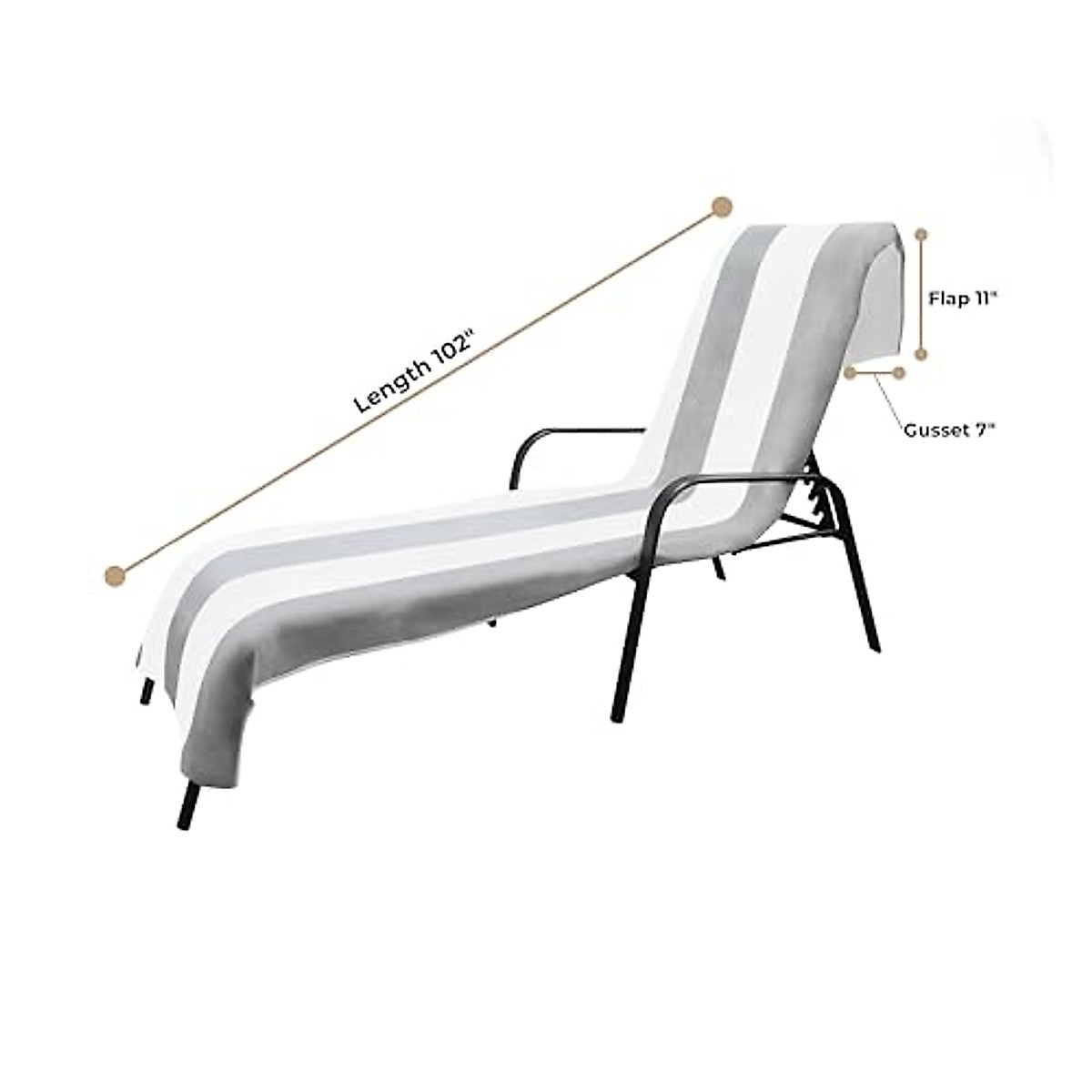 Superior Cabana Cotton Lounge Chair Cover, Outdoor Towel/Chaise Furniture Covers, Terry Cloth, Beach, Spa, Swim Accessories, Pool Chair Cover, Soft, Quick Drying, 32" x 102", Light Grey