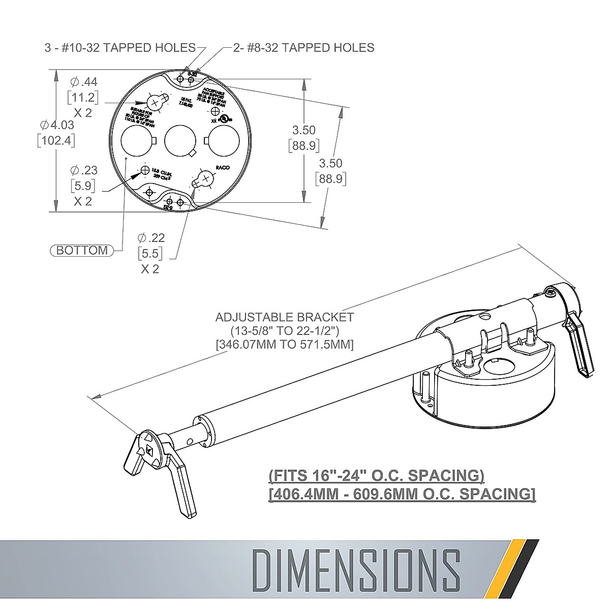 Hubbell Raco 936 4 in. Round Retro-Brace Ceiling Fan-Rated Support, 4 in, Gray