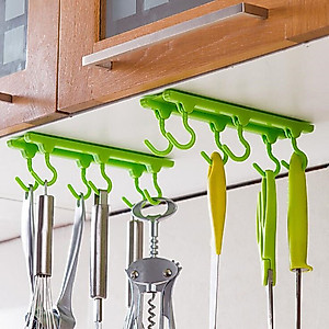 OLIVE US-Towel Hanger Home Kitchen Utensils 6 Hooks Holder Organizer Storage Rack Hanger(Green)