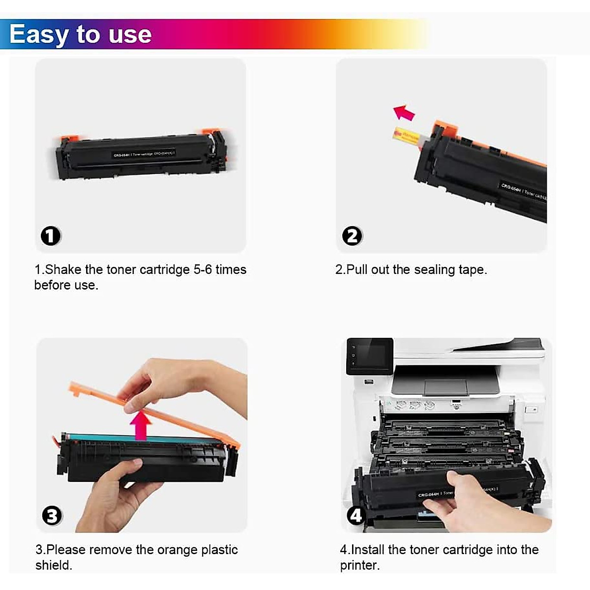 CHENPHON Compatible Canon 054H 054 Toner Cartridge High Capacity 4-Pack (BK/CMY) with Canon imageCLASS MF644Cdw LBP622Cdw LBP620C 621cw 623cdw MF641cw 642cdw 640c 643cdw 645cx Laser Printer (Black)