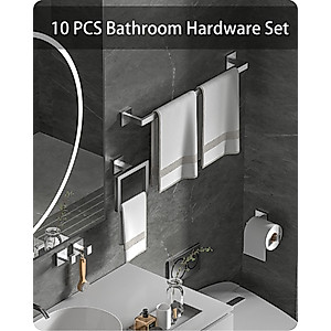 OSMARVEL 10 Pieces Bathroom Hardware Set, Square Bathroom Hardware Accessories Set Stainless Steel Brushed Nickel Bath Towel Bar Set with 16in Towel bar, Toilet Paper Holder, Towel Ring and Towel Hook