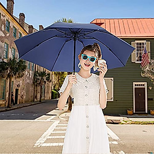 LANBRELLA Umbrella Inverted Travel Umbrella Windproof Compact Folding-Blue