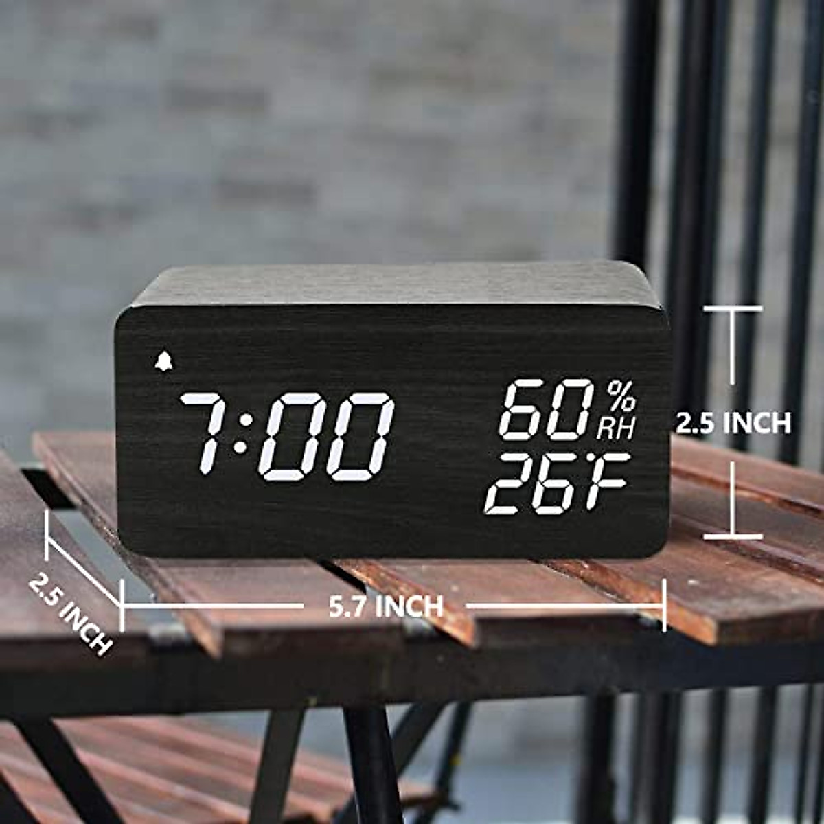 JALL Wooden Digital Alarm Clock with Wireless Charging, 3 Alarms LED Display, Sound Control and Snooze Dual for Bedroom, Bedside, Office (Black)