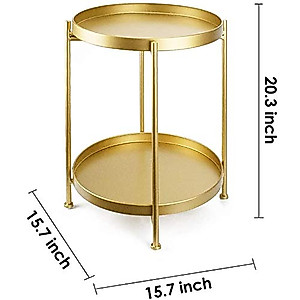 Tiita Round End Table Mental 2-Tier Side Table Nightstand/Small Iron Tables Accent Coffee Table for Living Room Bedroom Office Small Space