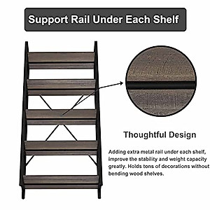 FATORRI 5 Tier Industrial Bookshelf, Rustic Open Bookcase for Display, Dark Wood and Metal Shelving Unit and Tall Book Shelves for Home Office (Walnut Brown)