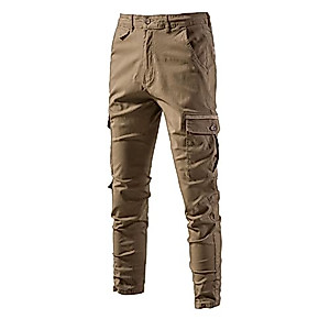 SAMST Cargo Pants for Men, Men Hiking Cargo Pants Outdoor Golf Jogger Work Pants Hiking Tactical Loose Straight Leg Trousers(Khaki,M)