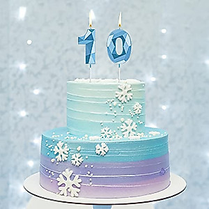 10th Birthday Candles 3D Diamond Shape Number Candles Numeral Birthday Cake Topper Cake Candles for Birthday Decoration Family Baking Reunions Theme Party Cake Decorating Supplies (Blue)