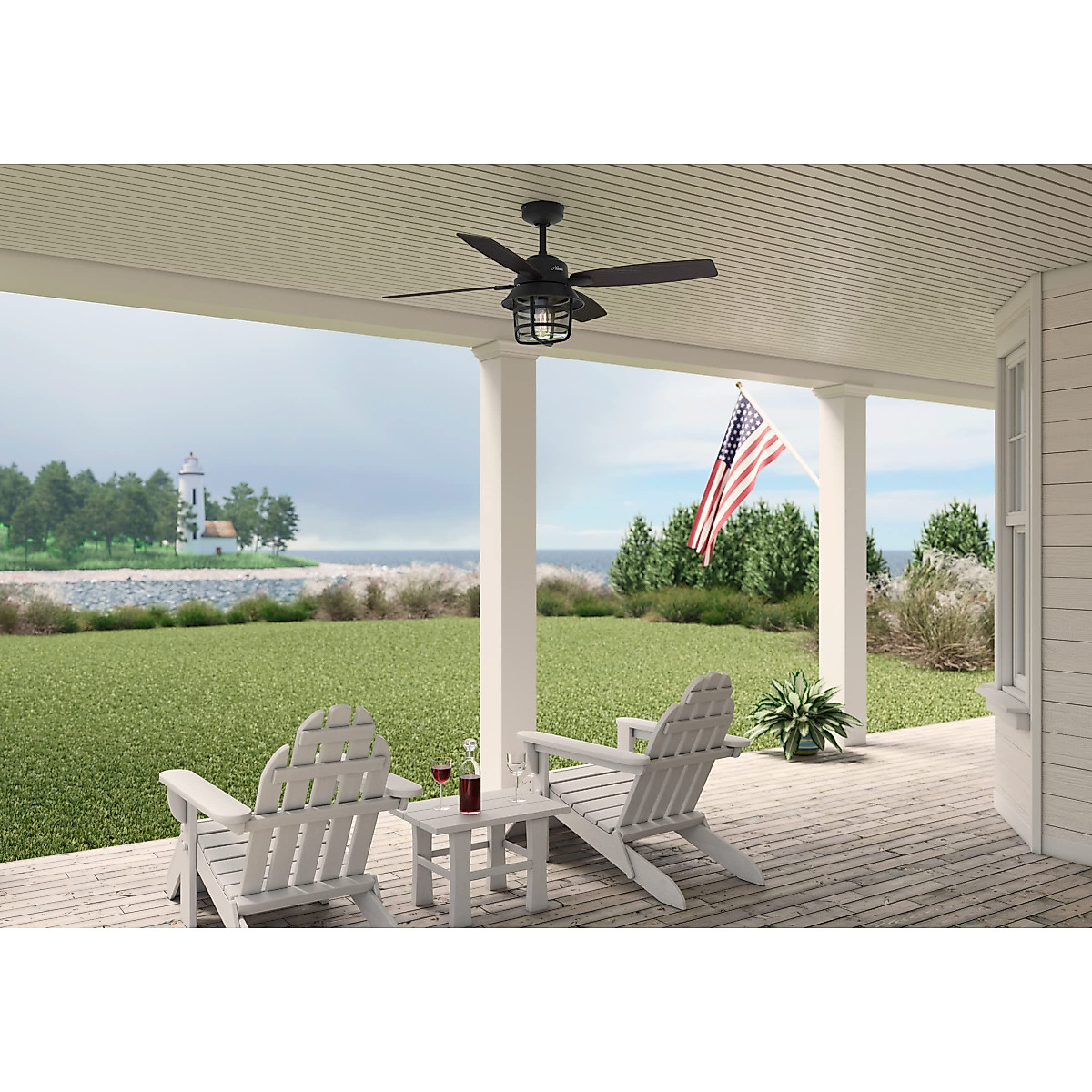 Hunter Fan Company 50391 Hunter Port Royale Ceiling Fan with LED Light and Remote Control, Natural Iron Finish, 52