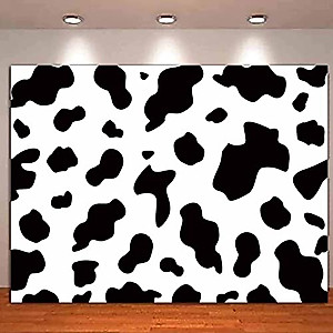 HQM 8x6FT Soft Fabric/Polyester Cow Party Photography Backdrops Black and White Farm Animal Happy Birthday Photo Background Kid's Newborn Baby Shower Banner Props, 8x6ft(240X180CM）