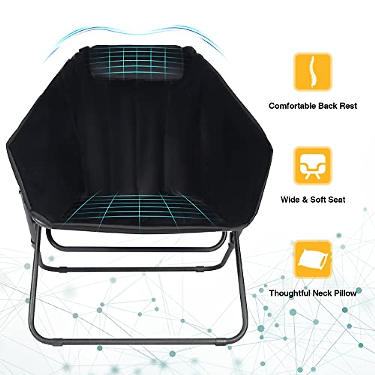 Stonehomy Oversized Folding Saucer Chairs for Adults, Soft Thick Velvet Round Moon Circle Chairs for Bedrooms Living Room, Black