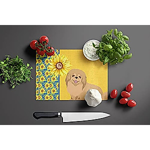 Caroline's Treasures WDK5454LCB Summer Sunflowers Gold Pekingese Glass Cutting Board Large Decorative Tempered Glass Kitchen Cutting and Serving Board Large Size Chopping Board