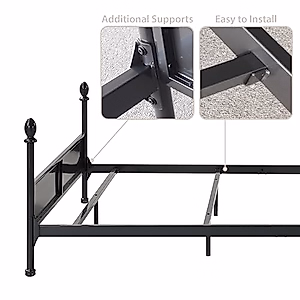 Furniture of America Eleanor Modern Curved Metal Poster Bed King Size with Boucle Fabric Headboard and Panel Style Footboard, Box Spring Required, Gunmetal Black