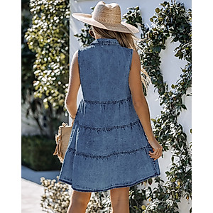 LookbookStore Casual Summer Dress Dresses for Women Summer Denim Summer Dress for Women A Line Dresses Blue Dress Women Reef Blue Size L Size 12 14