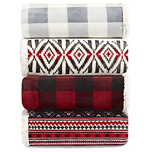 Eddie Bauer - King Blanket, Reversible Sherpa Fleece Bedding, Soft & Cozy Home Decor (Mountain Village Red, King)
