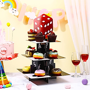 Ramede 2 Pcs Casino Theme Cupcake Stand Casino Party Decoration Cake Dessert Snacks Food Serving Tiered Tray Display 3 Tier Cupcake Holder Square Paper Tower Table Decor for Game Night Party Birthday