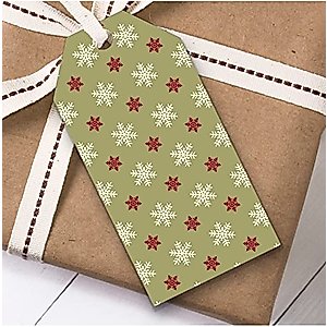 White Red and Light Green Falling Snowflakes Christmas Present Favor Gift Tags