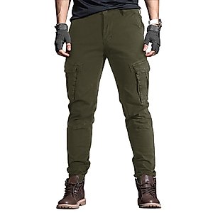 OUTSON Cargo Pants for Men Hiking with Pockets Slim Fit Stretch Work Ripstop Joggers Tactical Pant Construction Pants Green