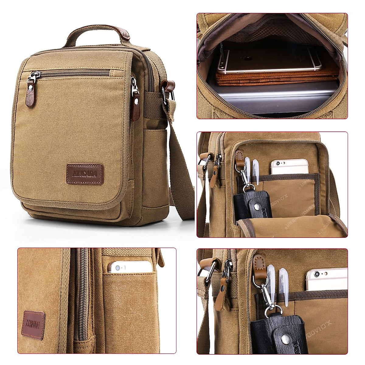 XINCADA Mens Bag Messenger Bag Canvas Shoulder Bags Travel Bag Man Purse Crossbody Bags for Work Business