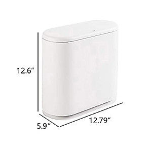 LIQIU 10L Bathroom Trash Can,2.4 Gallon Plastic Trash Can with Press Type Lid,White Rectangular Garbage Bin for Office,Bedroom,Kitchen,Living Room.